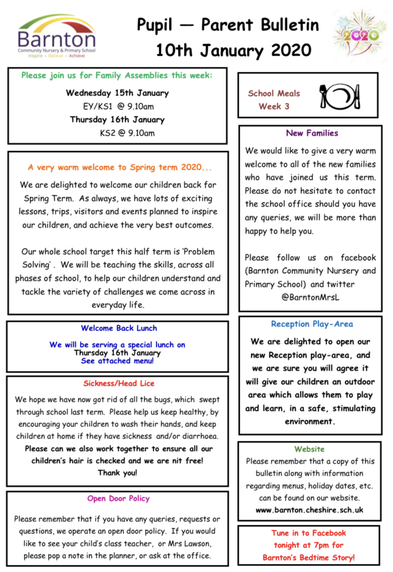 Parent Bulletin | Barnton Community Nursery & Primary School